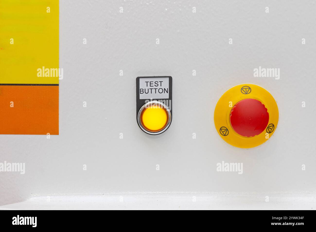 Test Button Yellow Light and Red Emergency Stop Push Switch Stock Photo ...
