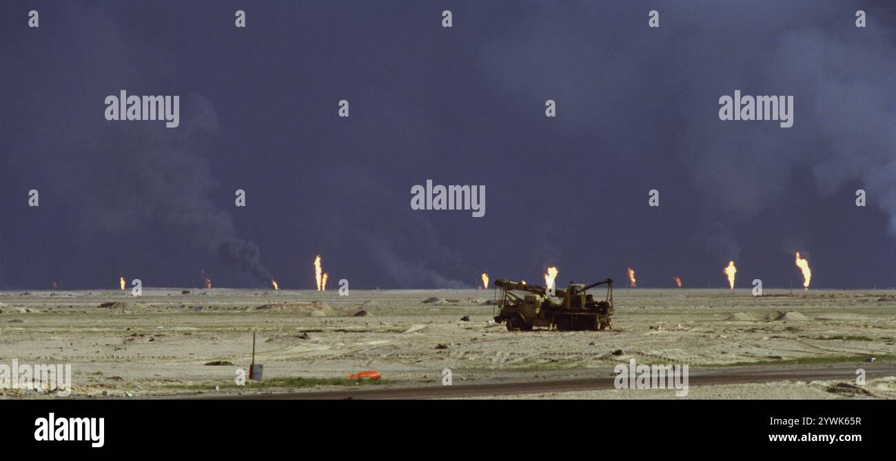 First Gulf War: 17th March 1991 Burning oil wells, set on fire by ...