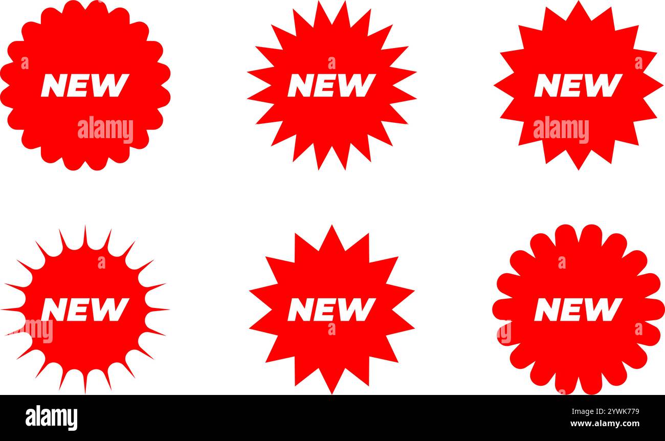 Bright red new labels for product promotion. Vector illustration Stock ...