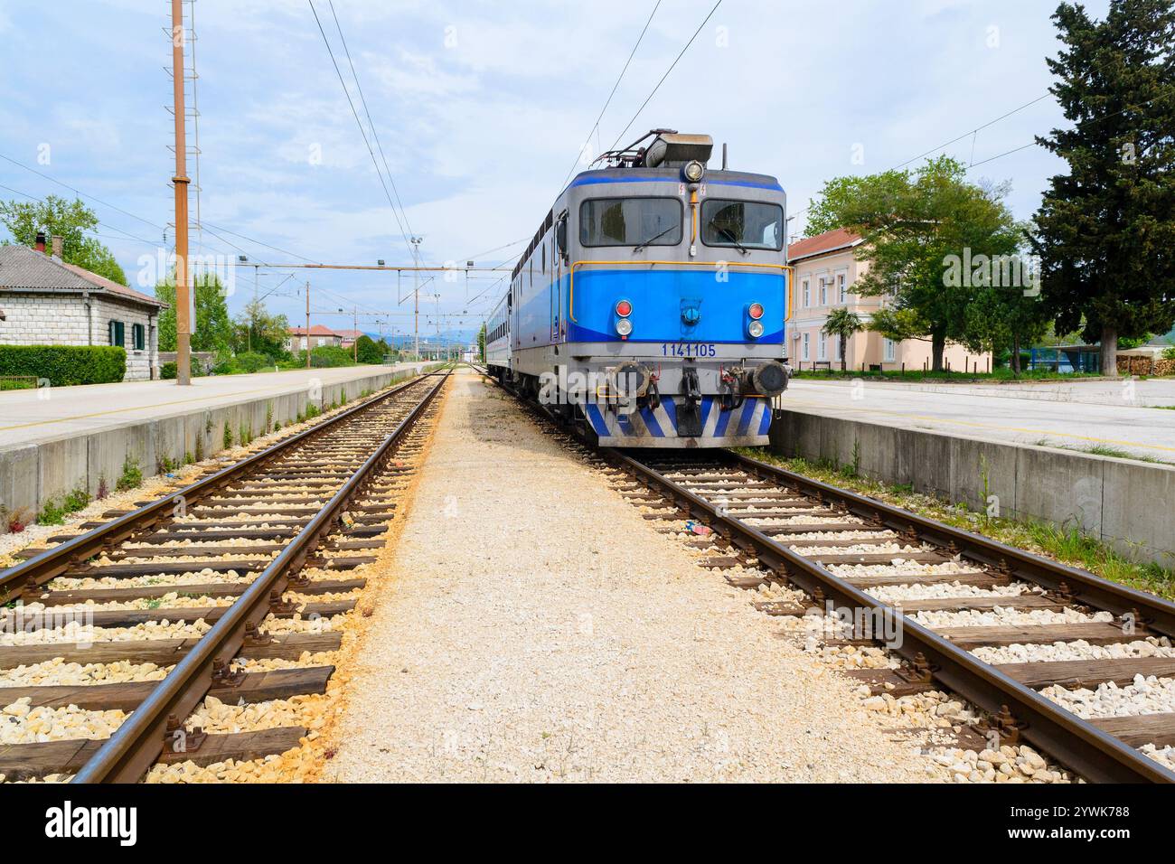 Electrical train on train station in eastern Europe, Croatia Stock ...