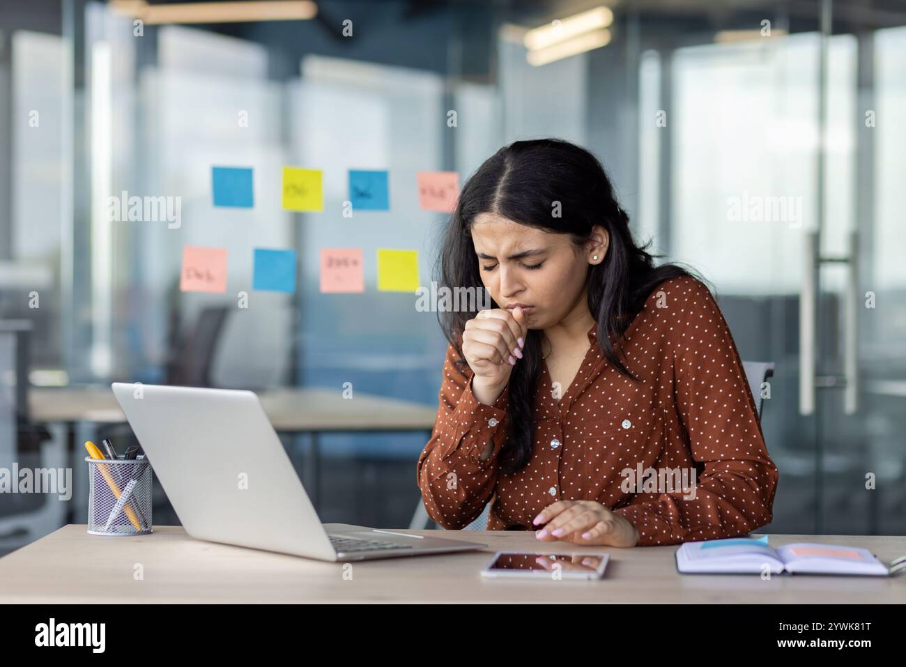 Coughing indian woman sick work hi-res stock photography and images - Alamy