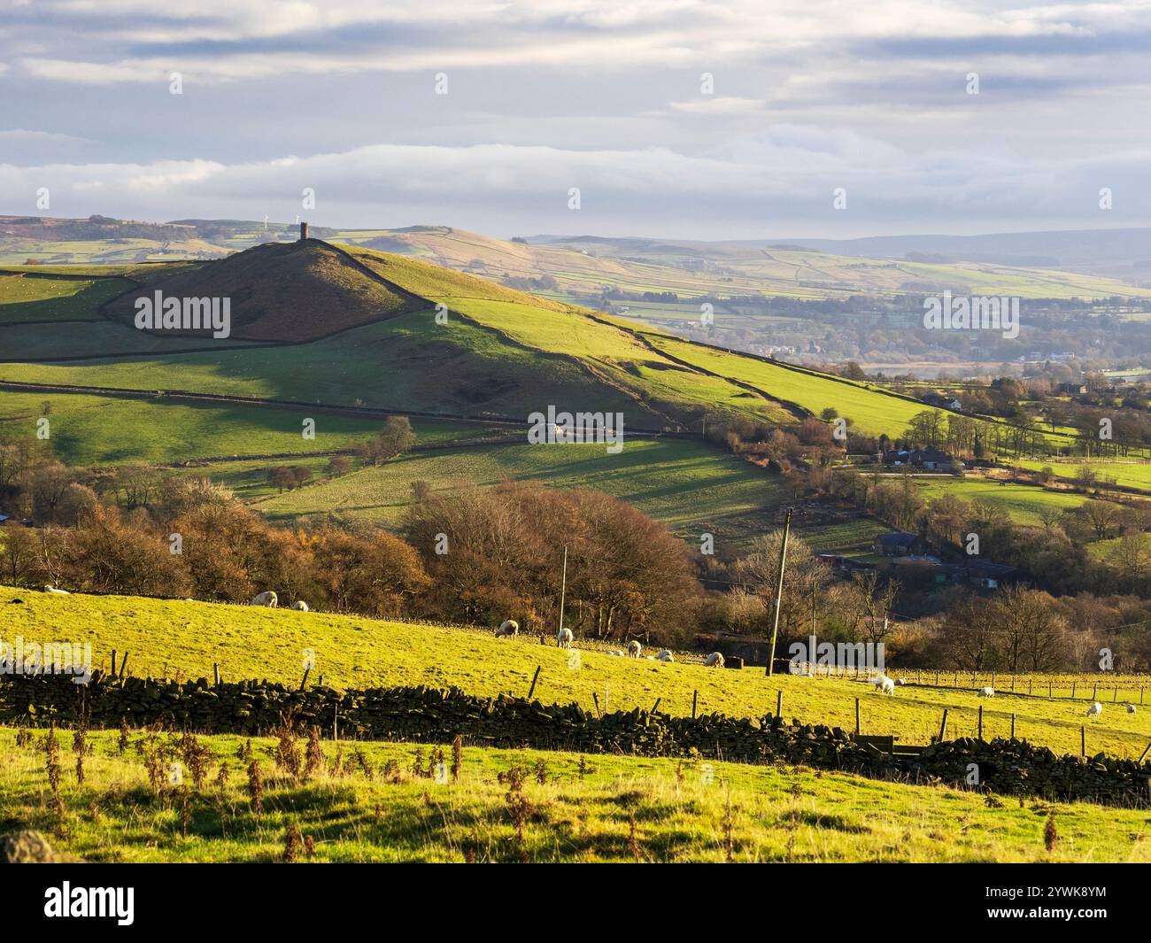Blacko tower above the village of Blacko near Colne, Lancashire, UK ...