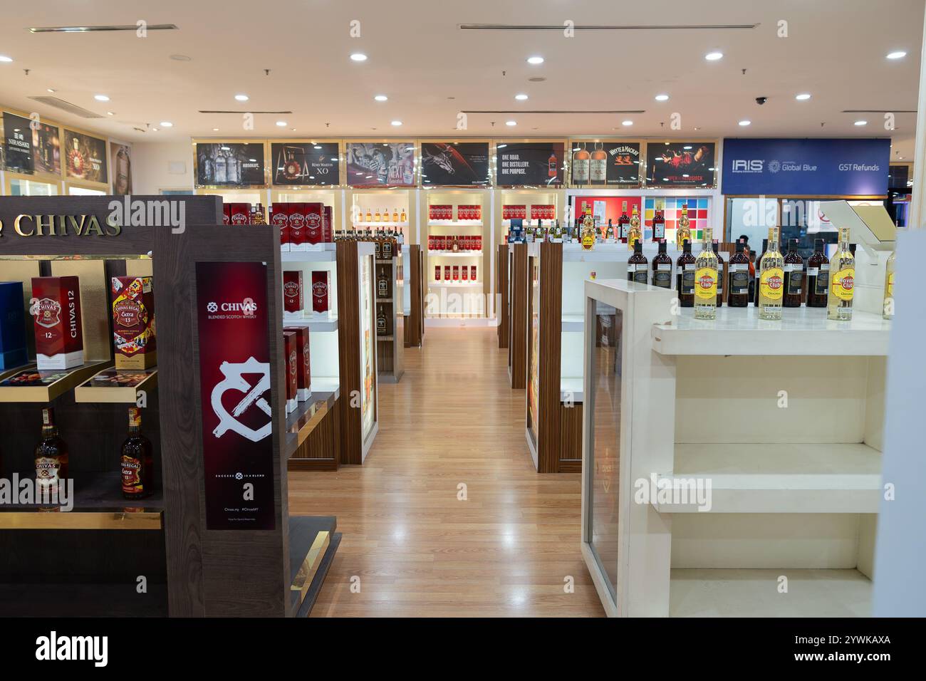 SENAI, MALAYSIA - NOVEMBER 27, 2023: goods on display in the duty-free ...