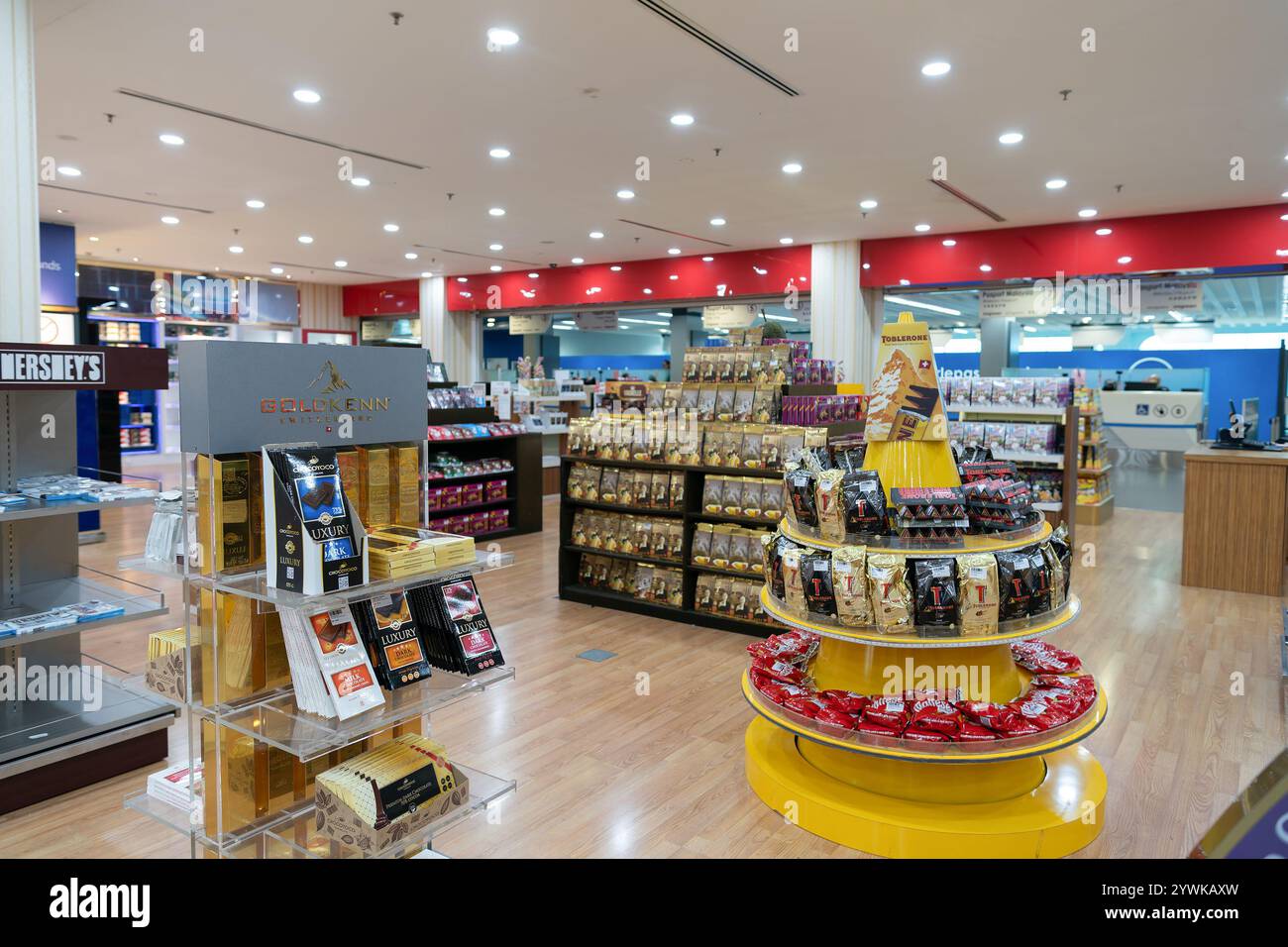 SENAI, MALAYSIA - NOVEMBER 27, 2023: goods on display in the duty-free ...