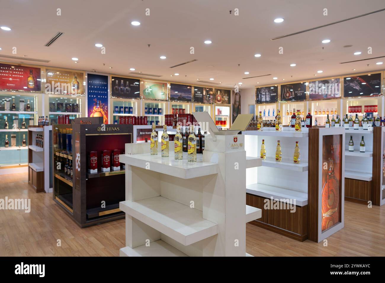 SENAI, MALAYSIA - NOVEMBER 27, 2023: goods on display in the duty-free ...