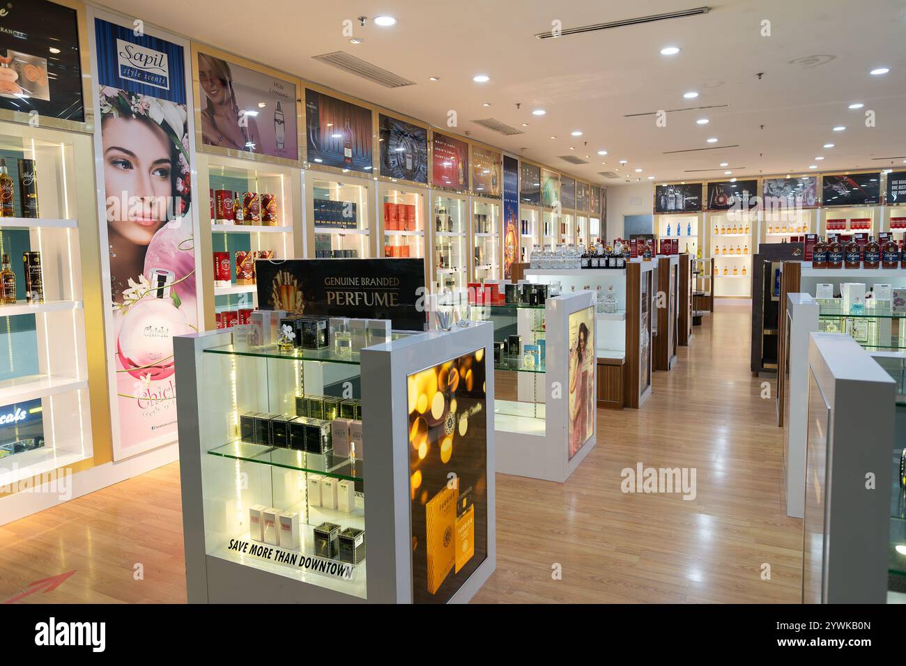SENAI, MALAYSIA - NOVEMBER 27, 2023: goods on display in the duty-free ...