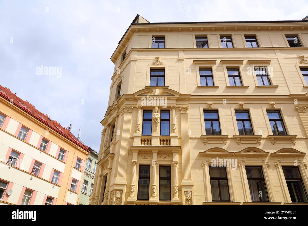Prague street view. Architecture in Zizkov district in Prague, Czech ...