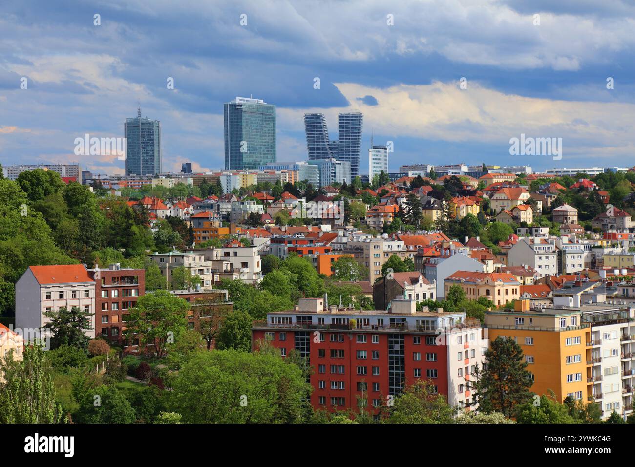 Pankrac and Podoli districts cityscape in Prague city, Czech Republic ...