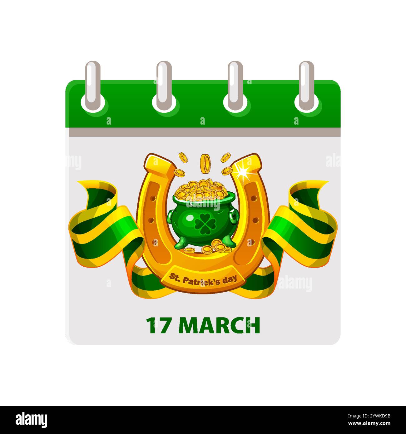 Calendar with Good luck symbols. Horseshoe, ribbon and potion with ...