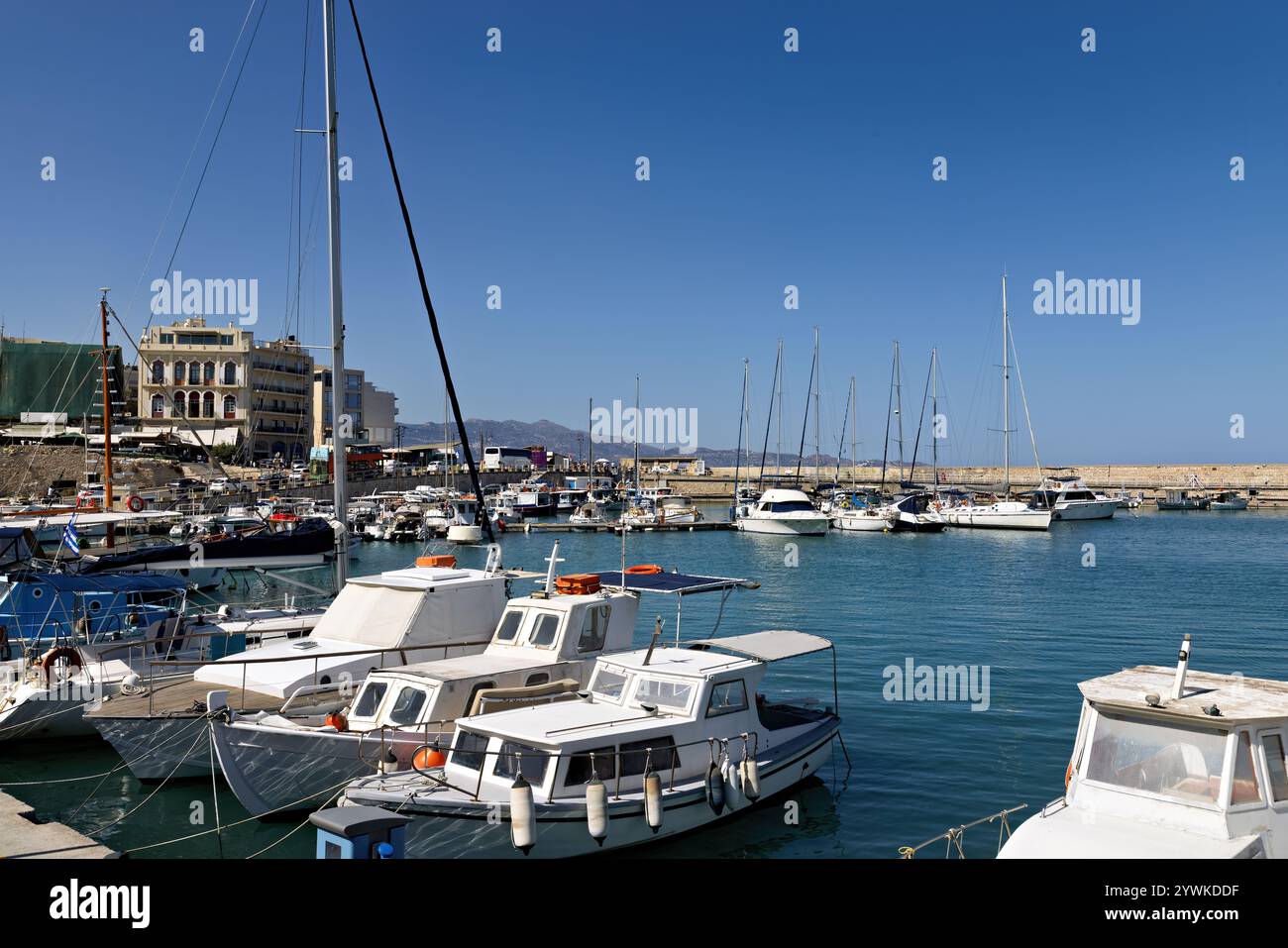 Yacht and city harbor of Heraklion on Crete in Greece Stock Photo - Alamy