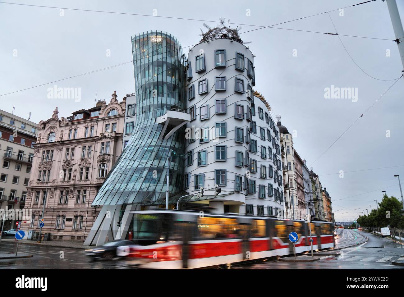 PRAGUE, CZECH REPUBLIC - MAY 3, 2024: Tram in front of Dancing House ...