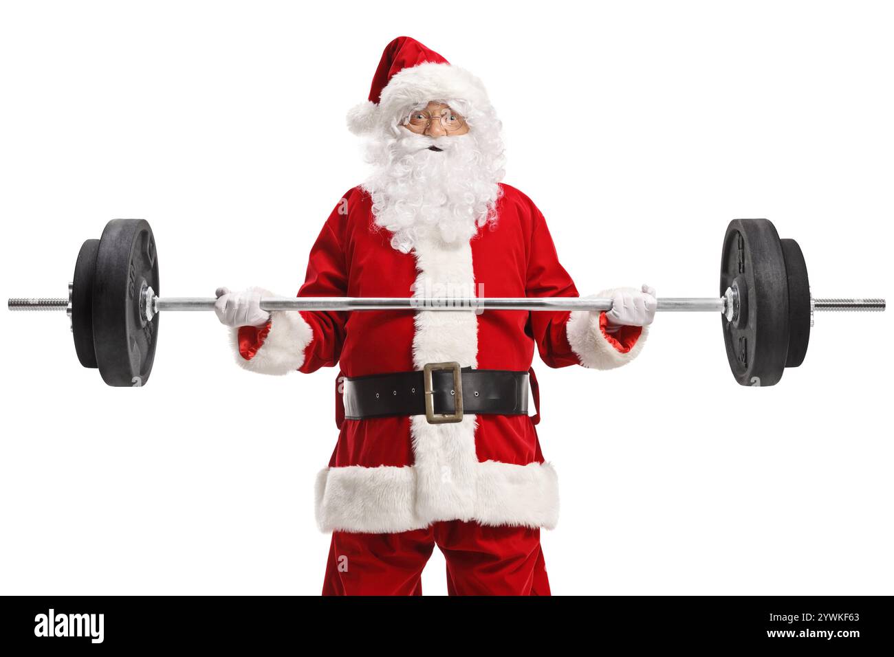 Santa claus lifting weights isolated on white background Stock Photo ...
