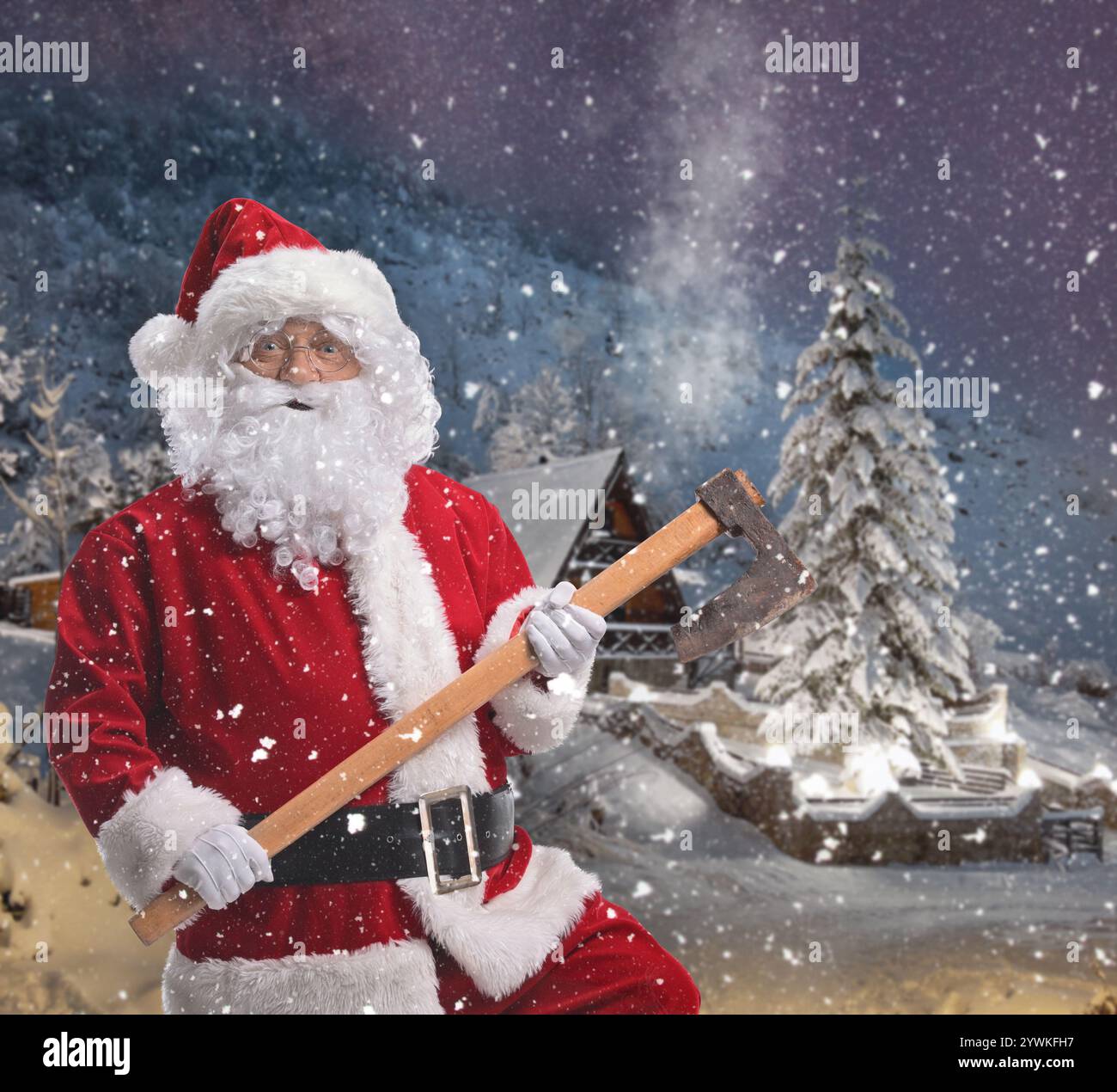 Santa night snow cabin hi-res stock photography and images - Alamy