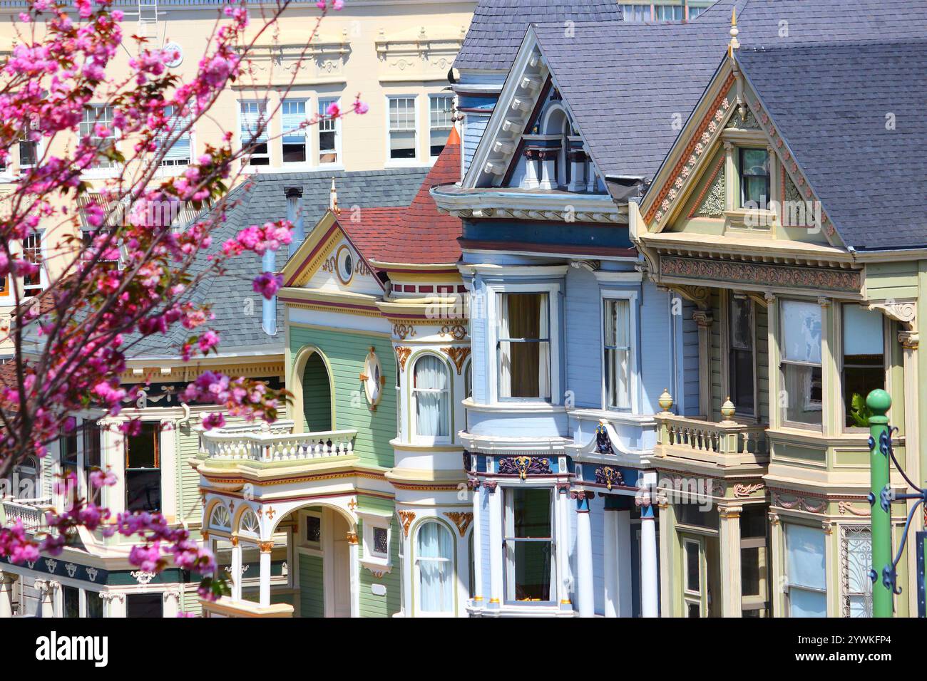 Alamo Square in San Francisco city, California. Spring view of old ...