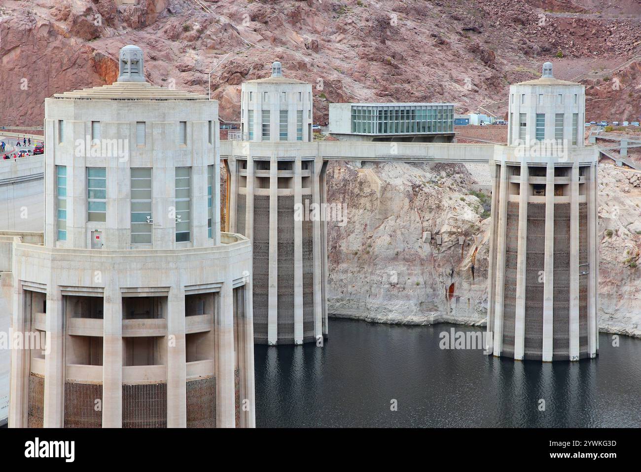 Hoover Dam in United States. Hydroelectric power station on the border ...