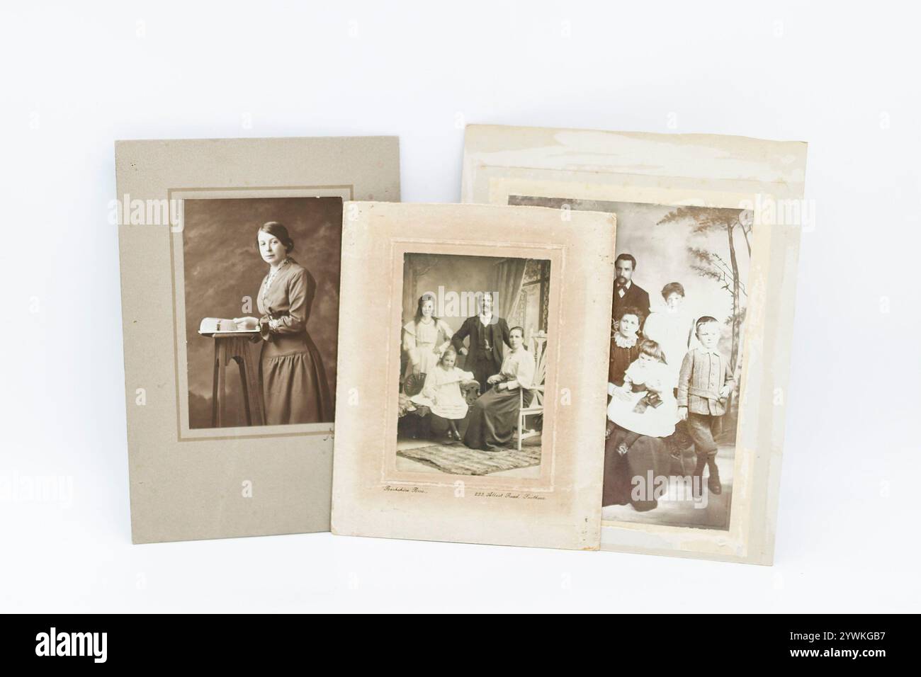 3 old vintage edwardian black and white sepia posed family photographs ...