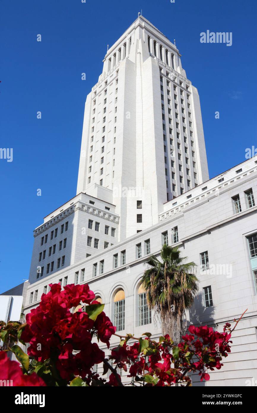 Los Angeles City Hall building, California. Civic Center district of ...