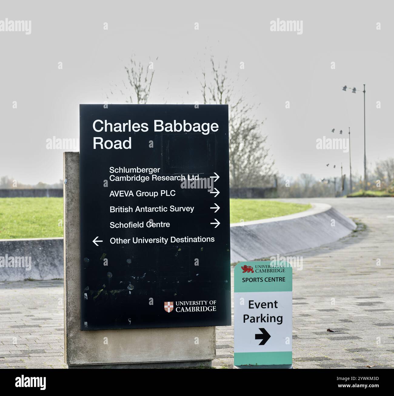 Sign for Charles Babbage Road, the Schlumberger Research, AVEVA Group, British Antarctic Survey ...
