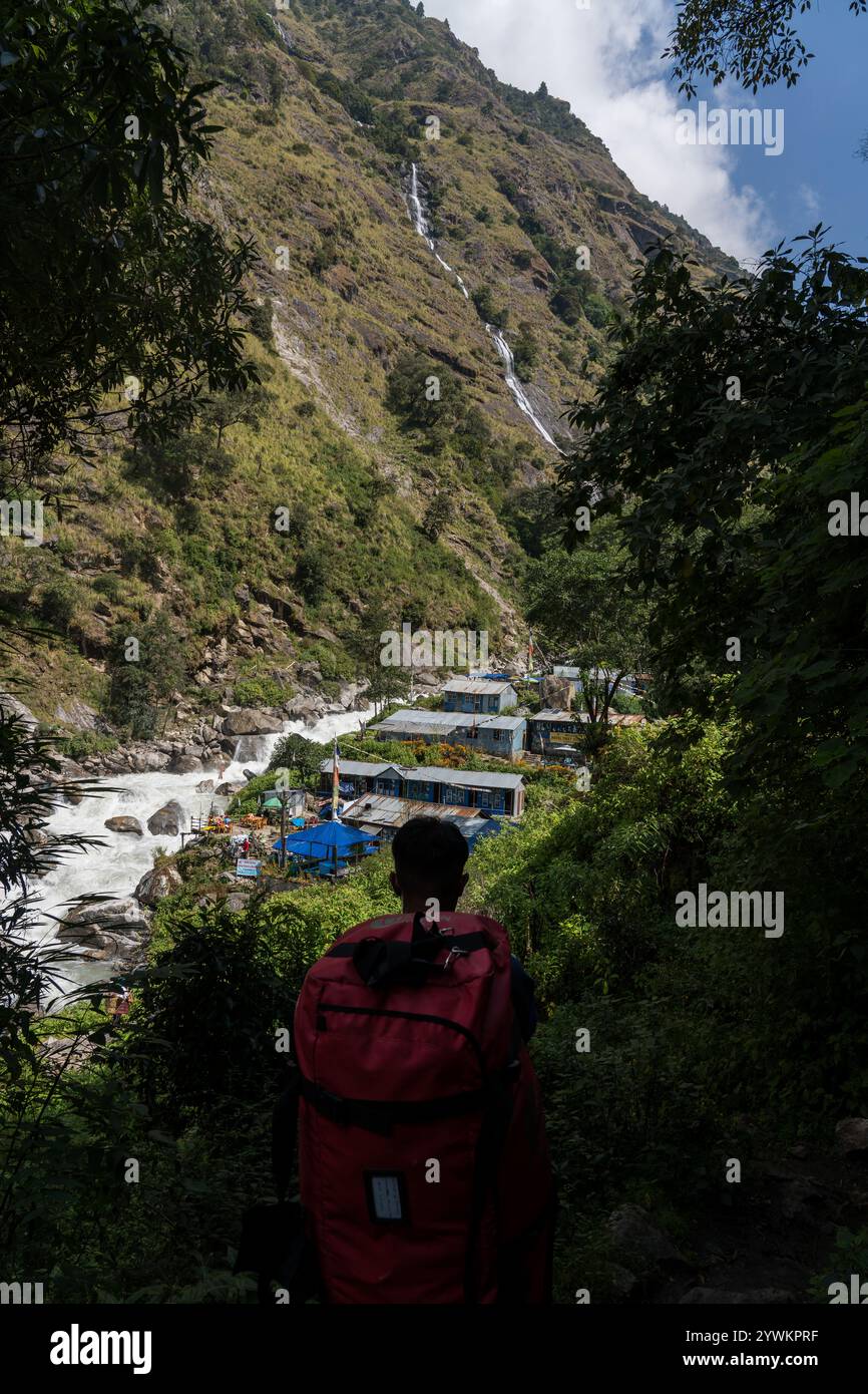 Langtang Valley, Rasuwa, Nepal - October 14, 2024 : Bamboo Village on the banks of Langtang ...