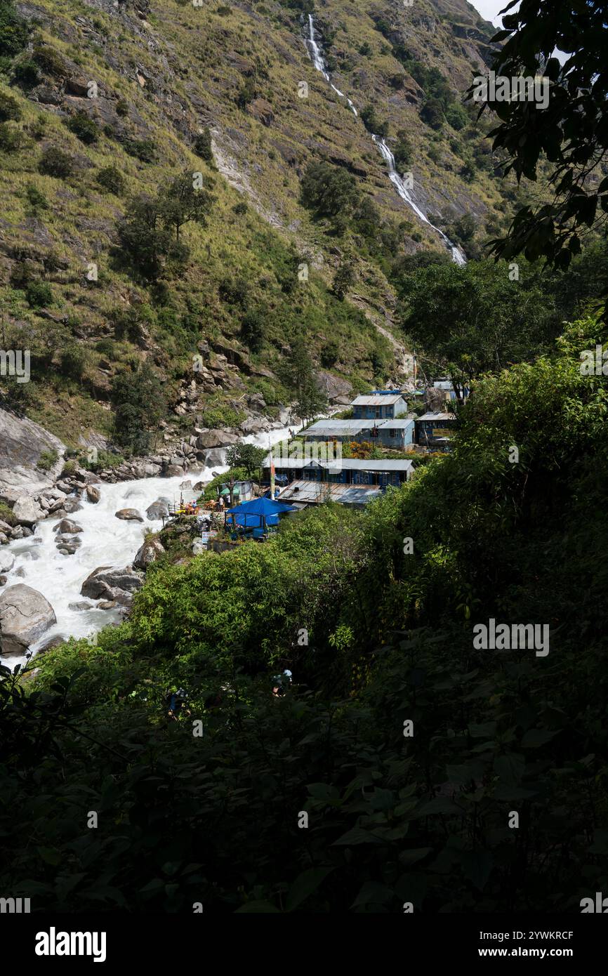 Langtang Valley, Rasuwa, Nepal - October 14, 2024 : Bamboo Village on the banks of Langtang ...