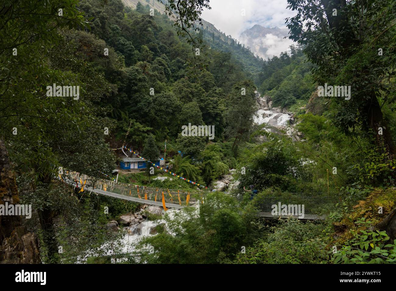 Langtang Valley, Rasuwa, Nepal - October 14, 2024 : Bamboo Village on the banks of Langtang ...