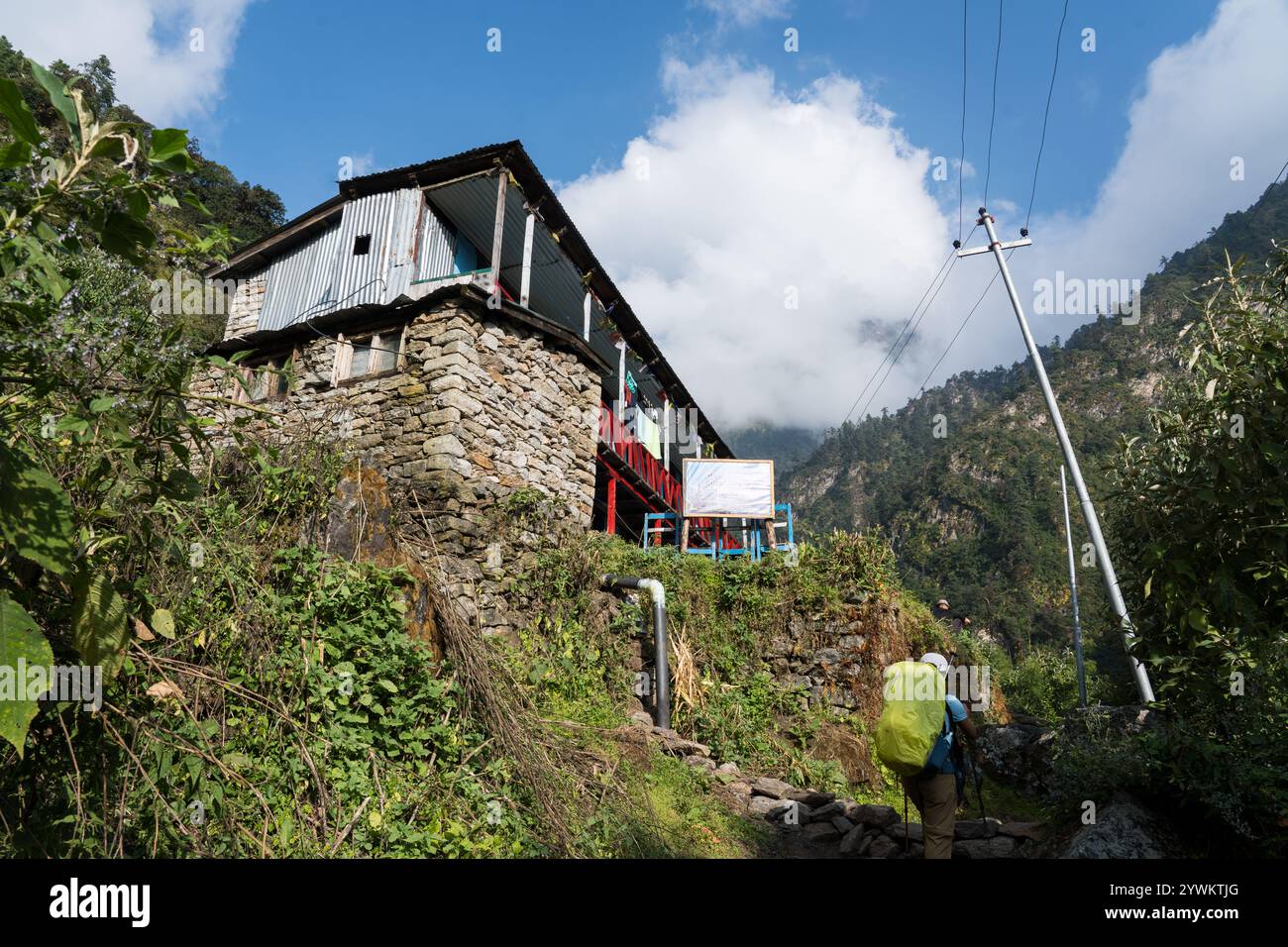 Langtang Valley, Rasuwa, Nepal - October 14, 2024 : Bamboo Village on the banks of Langtang ...