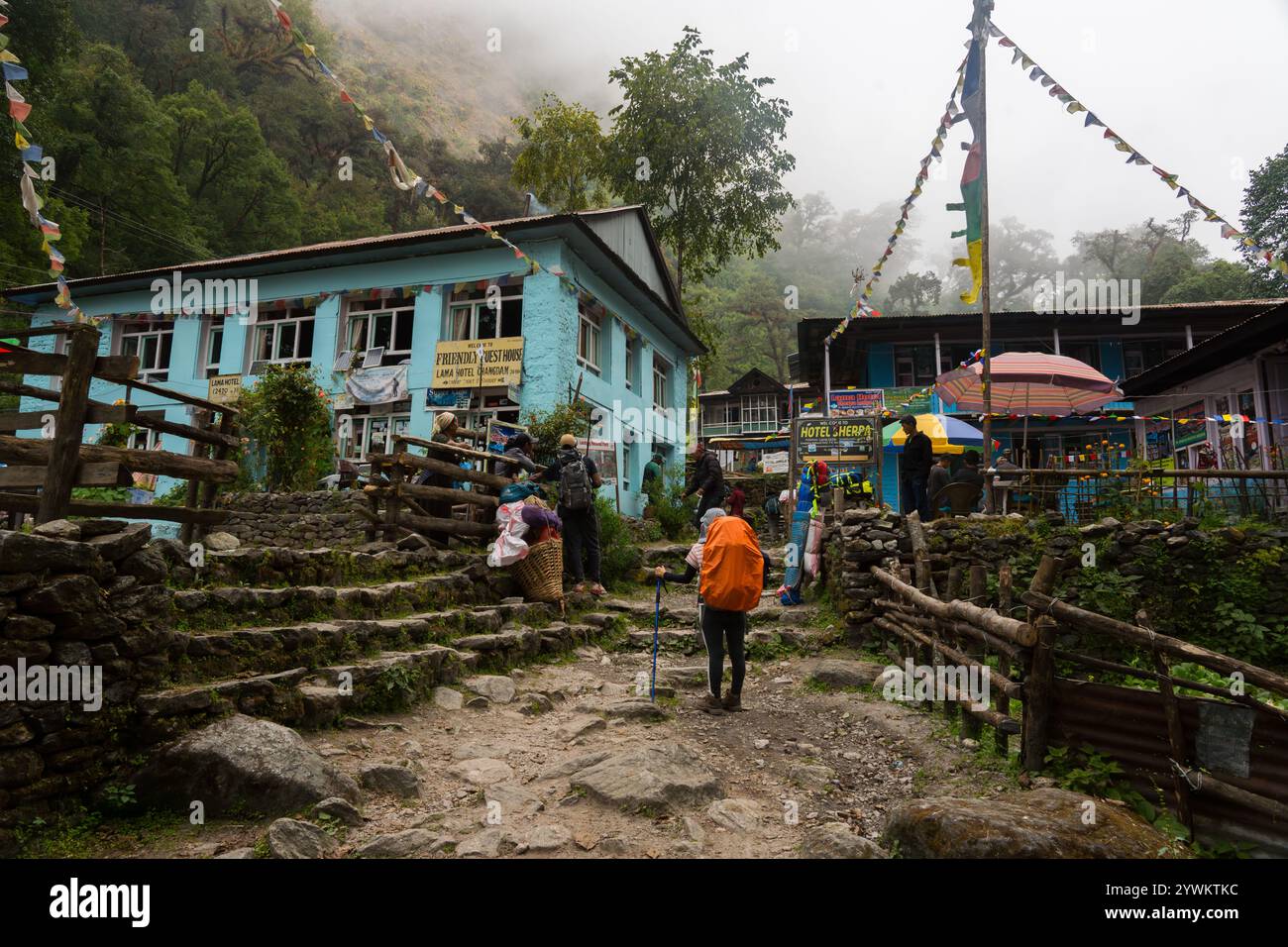 Langtang Valley, Rasuwa, Nepal - October 14, 2024 : Tea Houses of Lama Hotel a stop in Langtang ...
