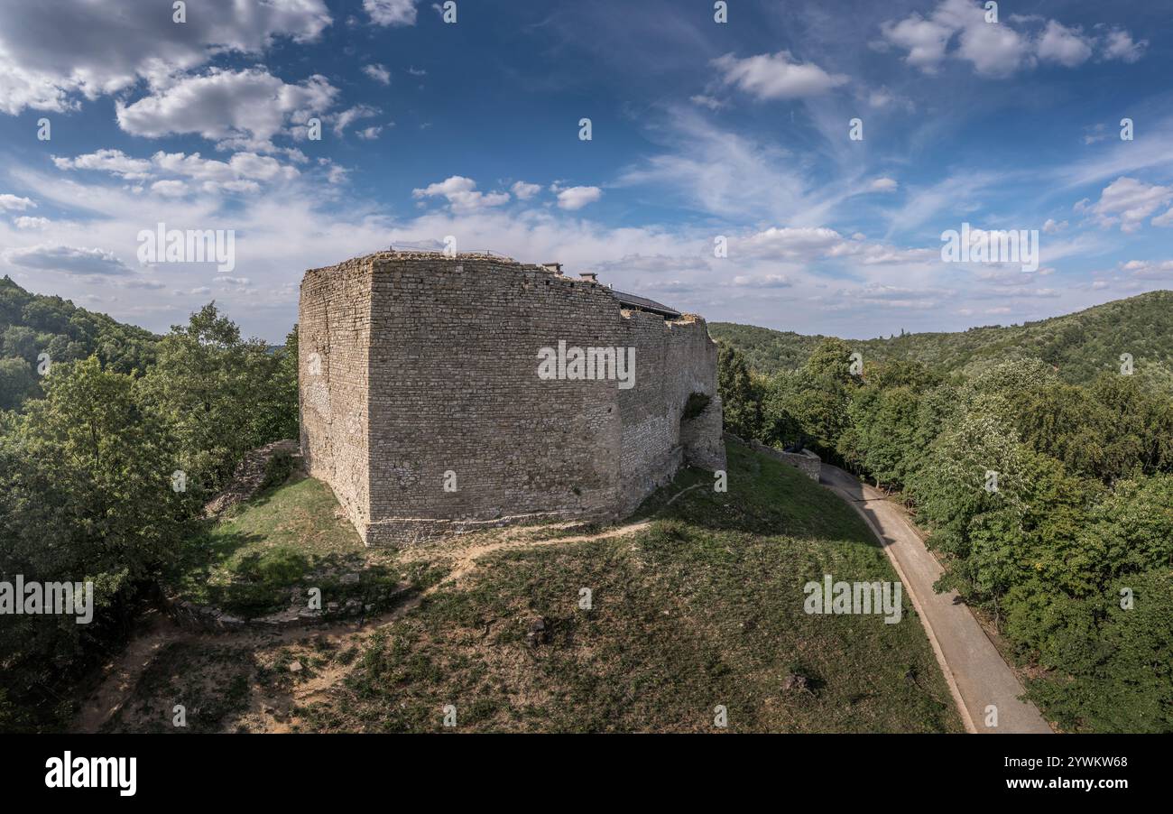 Aerial view of ruined Gothic medieval Marevar castle near Magyaregregy ...