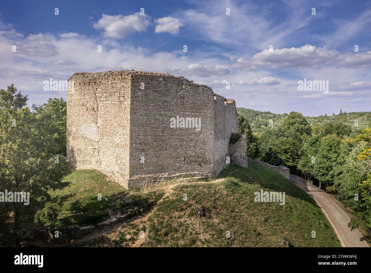 Aerial view of ruined Gothic medieval Marevar castle near Magyaregregy ...