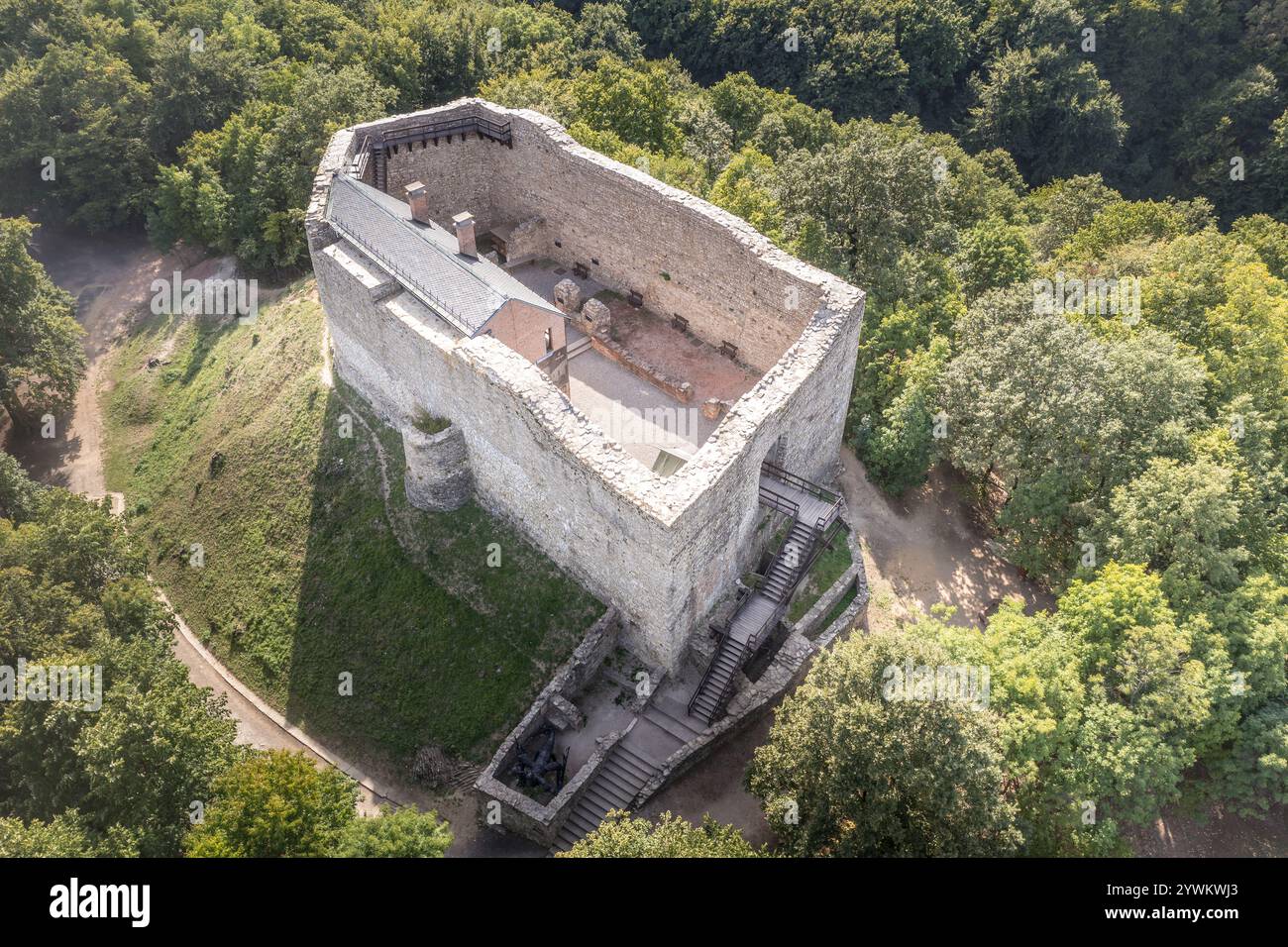 Aerial view of ruined Gothic medieval Marevar castle near Magyaregregy ...