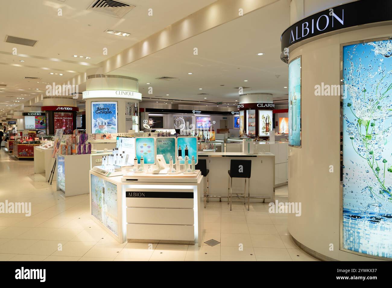KUALA LUMPUR, MALAYSIA - DECEMBER 02, 2023: Albion cosmetic products on display at Isetan in ...