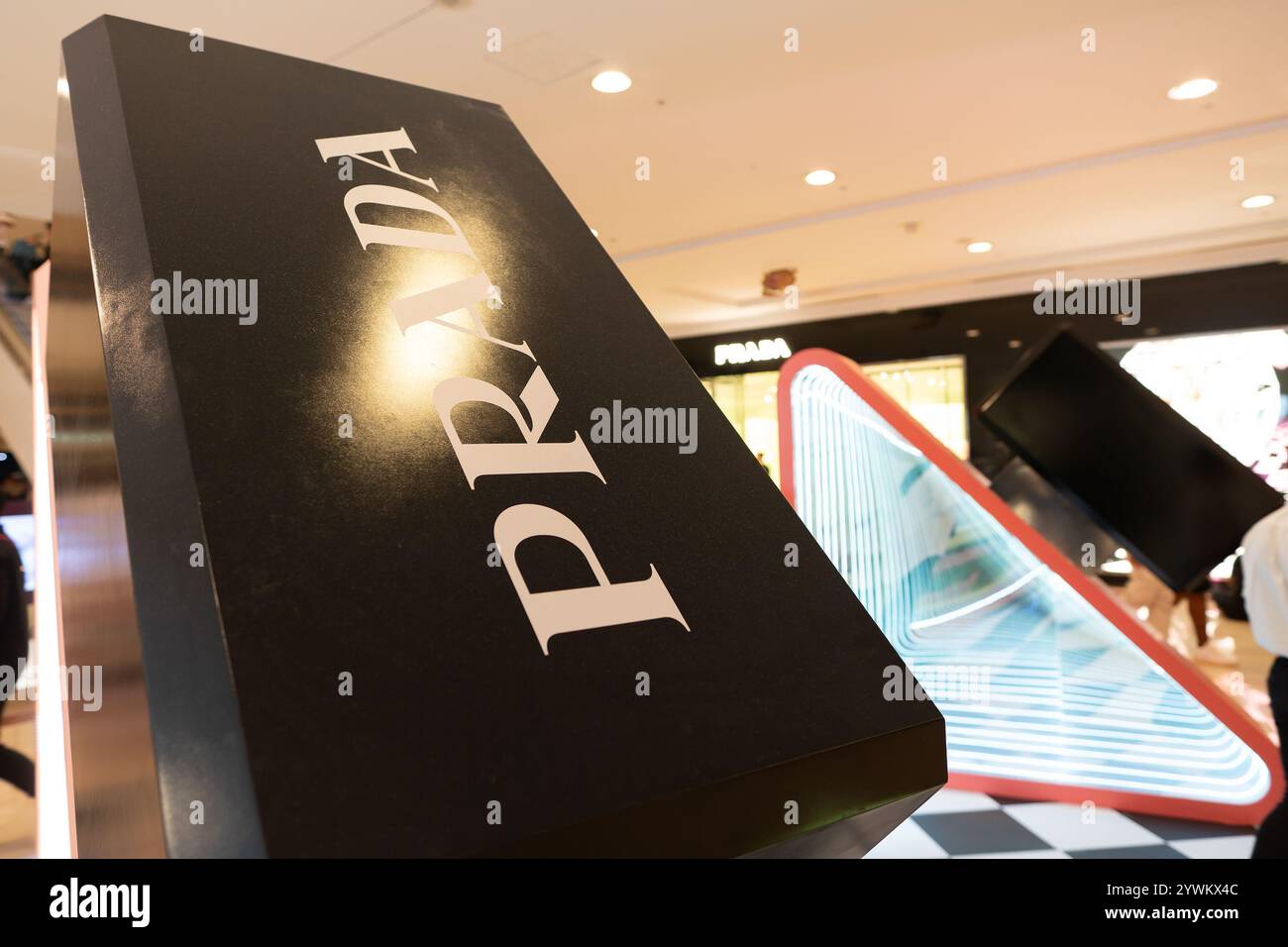 KUALA LUMPUR, MALAYSIA - DECEMBER 02, 2023: close up shot of Prada sign ...