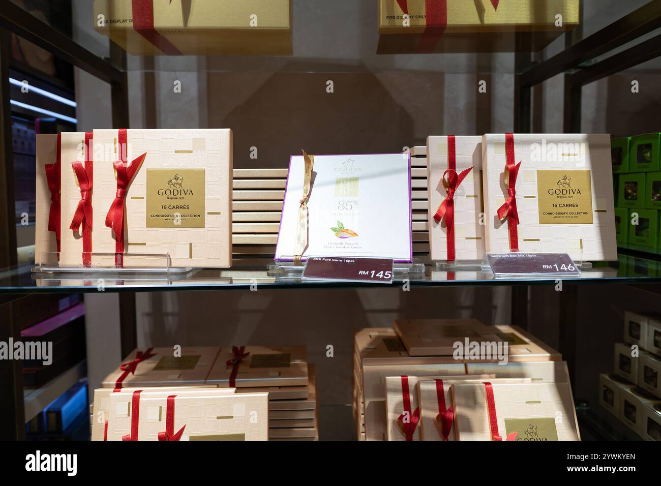 KUALA LUMPUR, MALAYSIA - DECEMBER 02, 2023: Godiva products on display ...