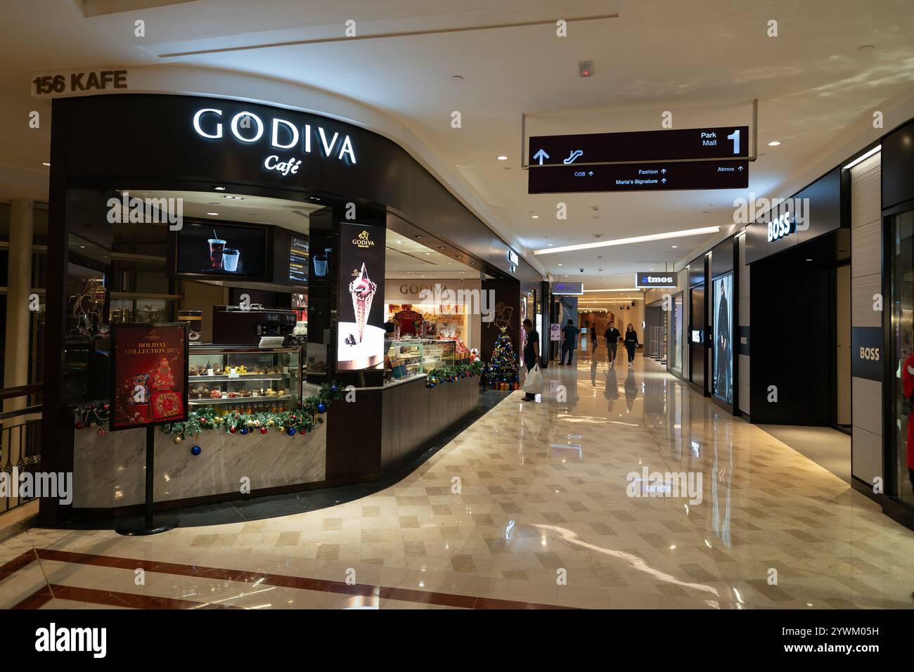 KUALA LUMPUR, MALAYSIA - DECEMBER 02, 2023: Godiva Cafe in Suria KLCC. Godiva is a prestigious ...