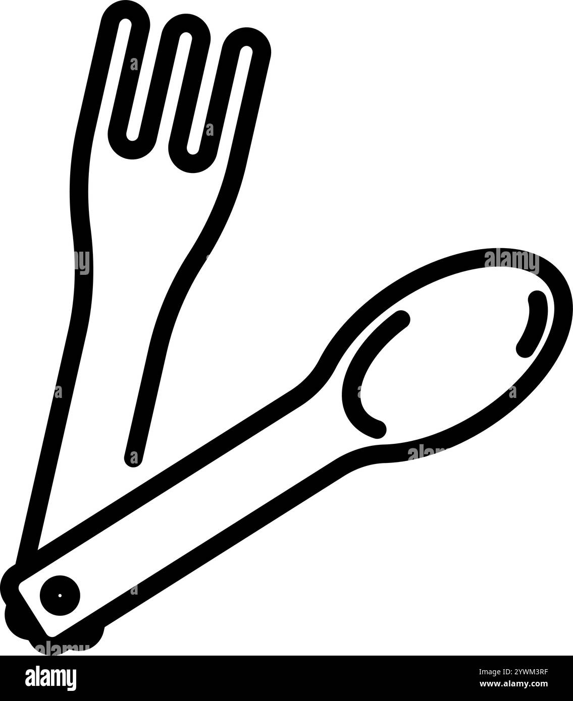 Camping spoon and fork line icon. Outdoor cutlery outline vector sign ...