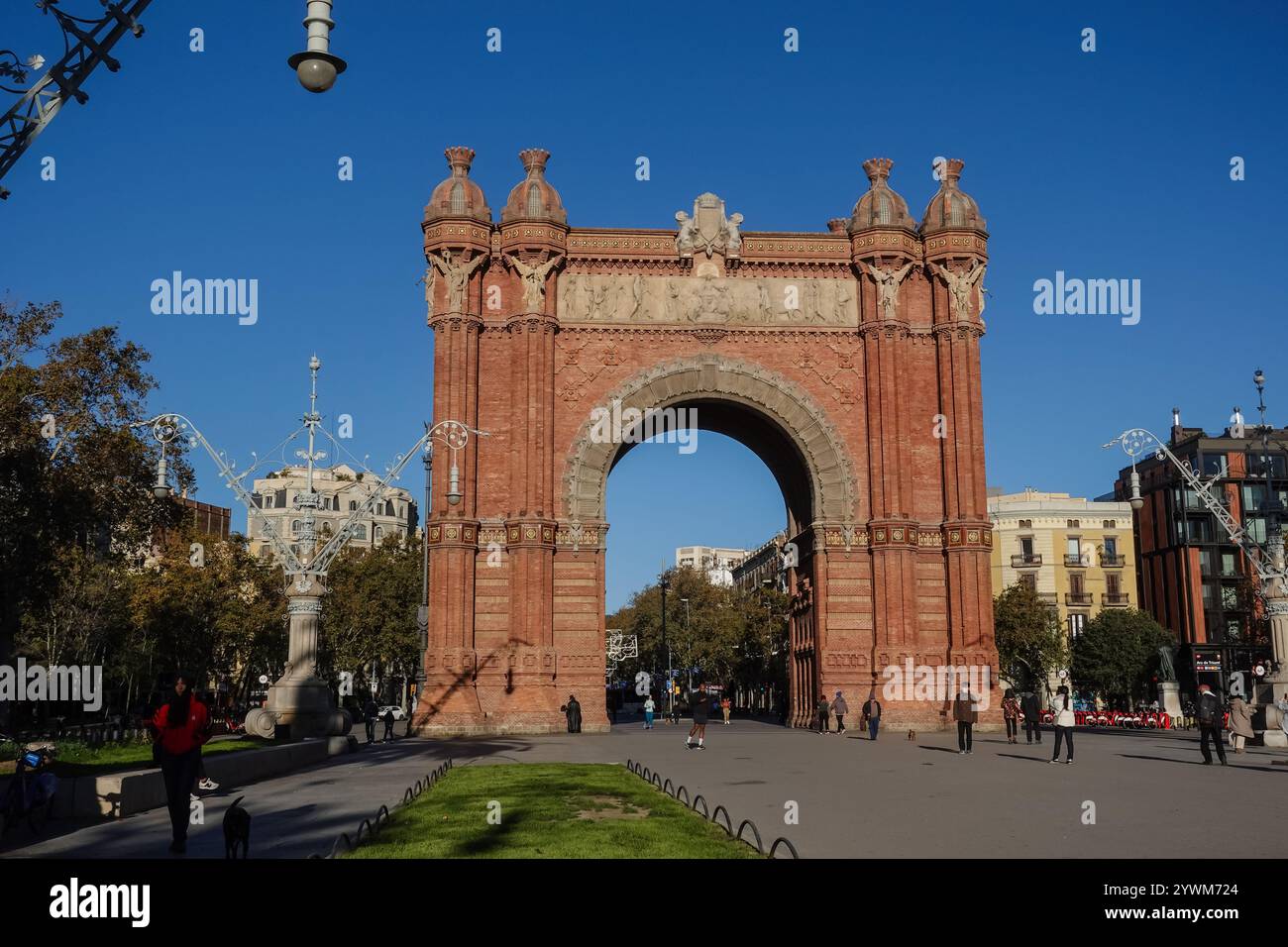 Arc de Triomf: Monumental arch in Barcelona's Eixample district Stock ...