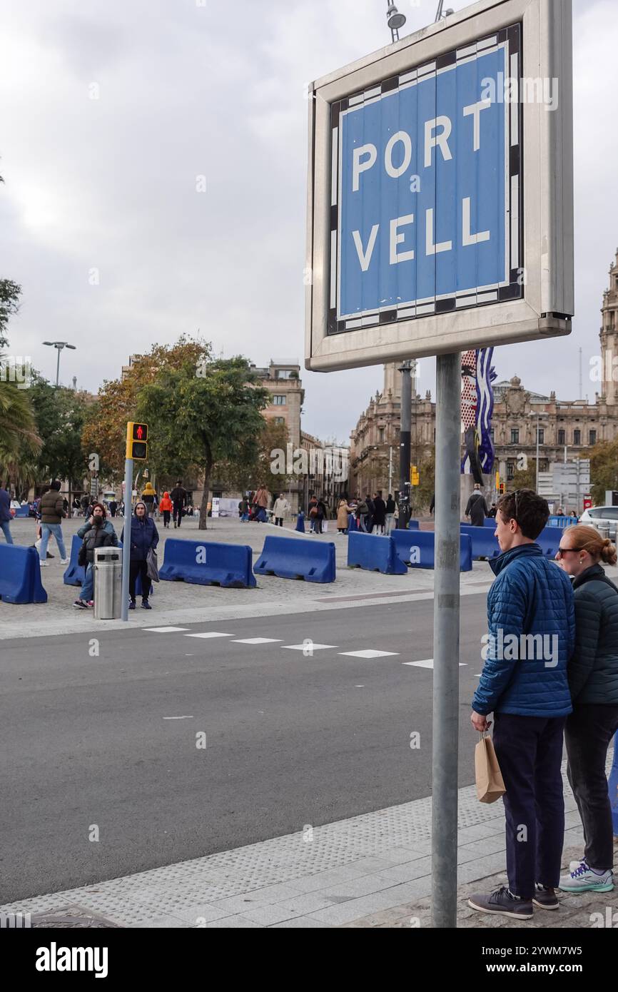 Barcelona Port Vell sign Stock Photo - Alamy