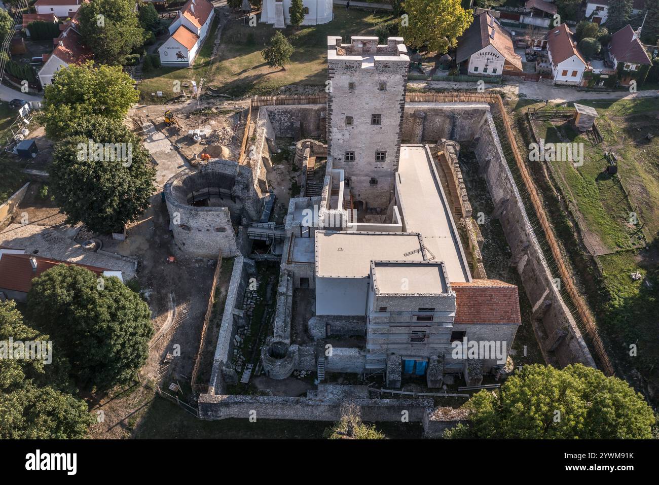 Medieval Nagyvazsony castle with square keep of Kinizsi, barbican ...