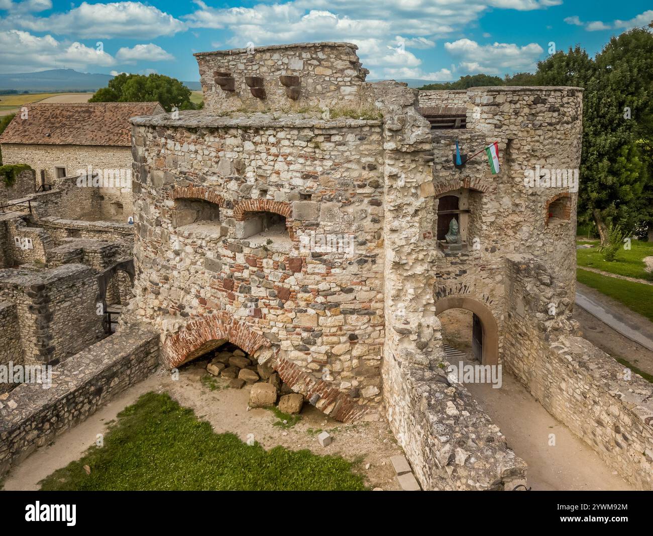 Medieval Nagyvazsony castle with square keep of Kinizsi, barbican ...