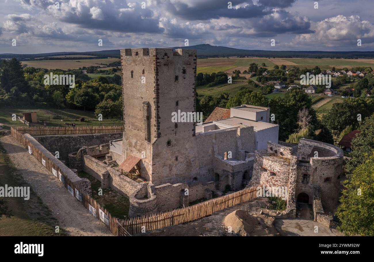 Medieval Nagyvazsony castle with square keep of Kinizsi, barbican ...