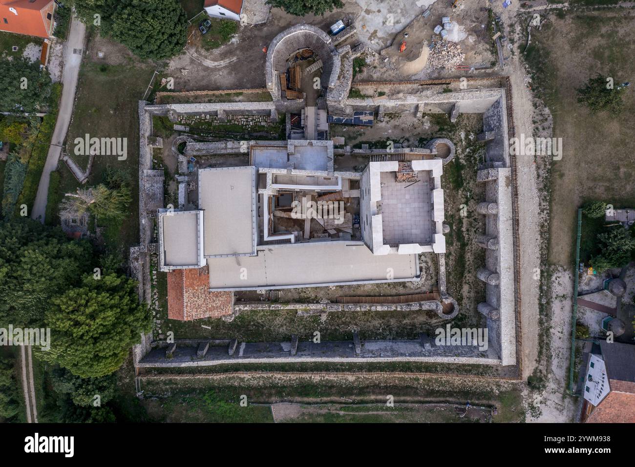 Medieval Nagyvazsony castle with square keep of Kinizsi, barbican ...