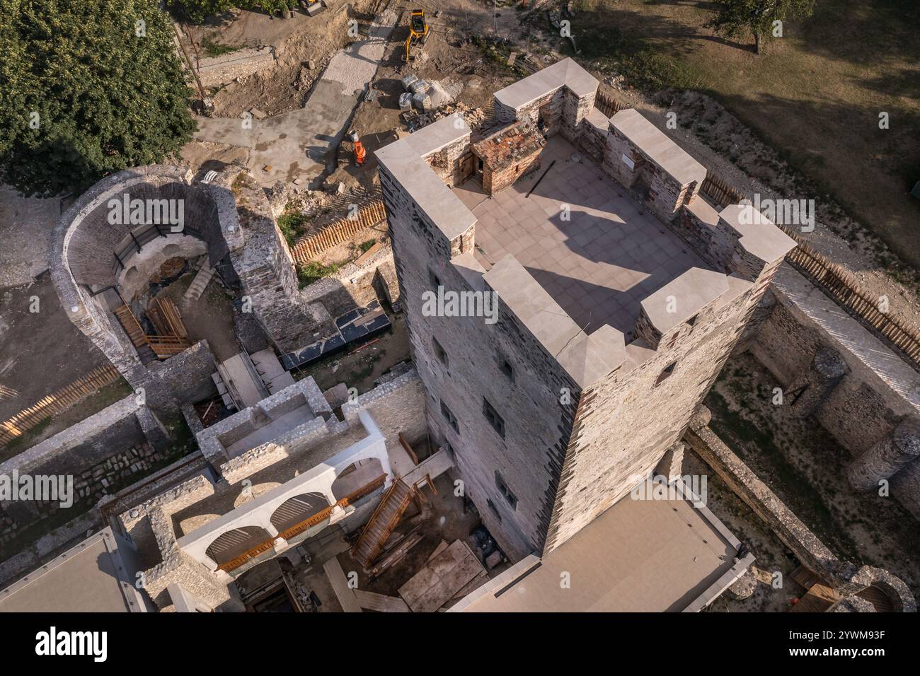 Medieval Nagyvazsony castle with square keep of Kinizsi, barbican ...
