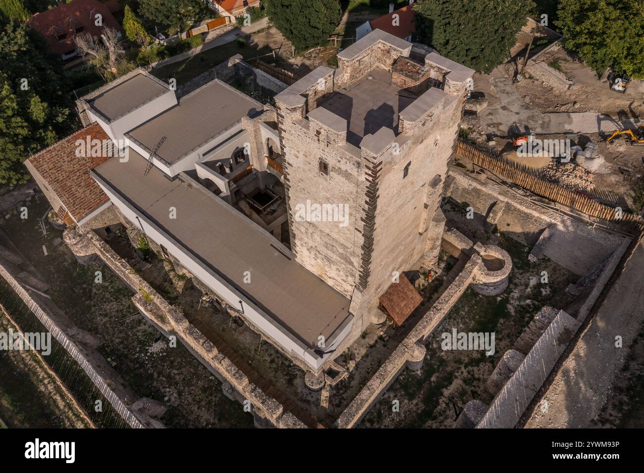 Medieval Nagyvazsony castle with square keep of Kinizsi, barbican ...