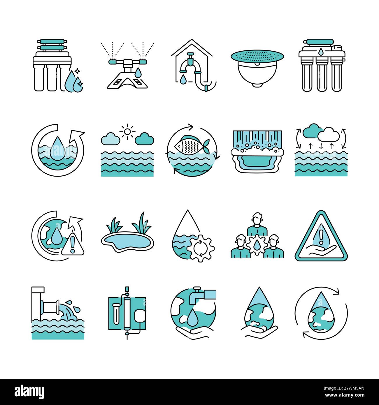 Water management line color icons set. Signs for web page, mobile app ...
