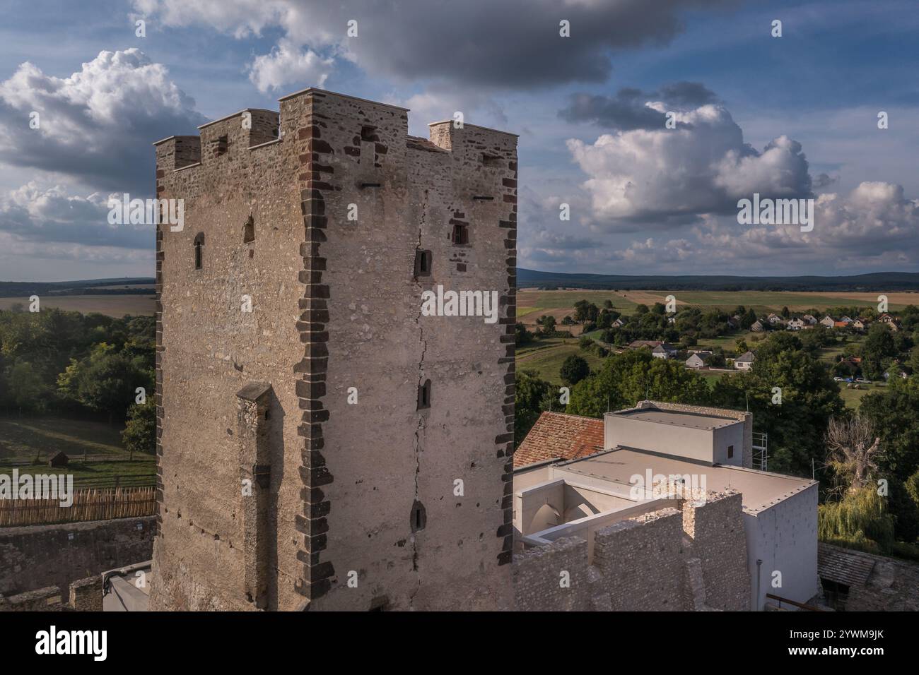 Medieval Nagyvazsony castle with square keep of Kinizsi, barbican ...