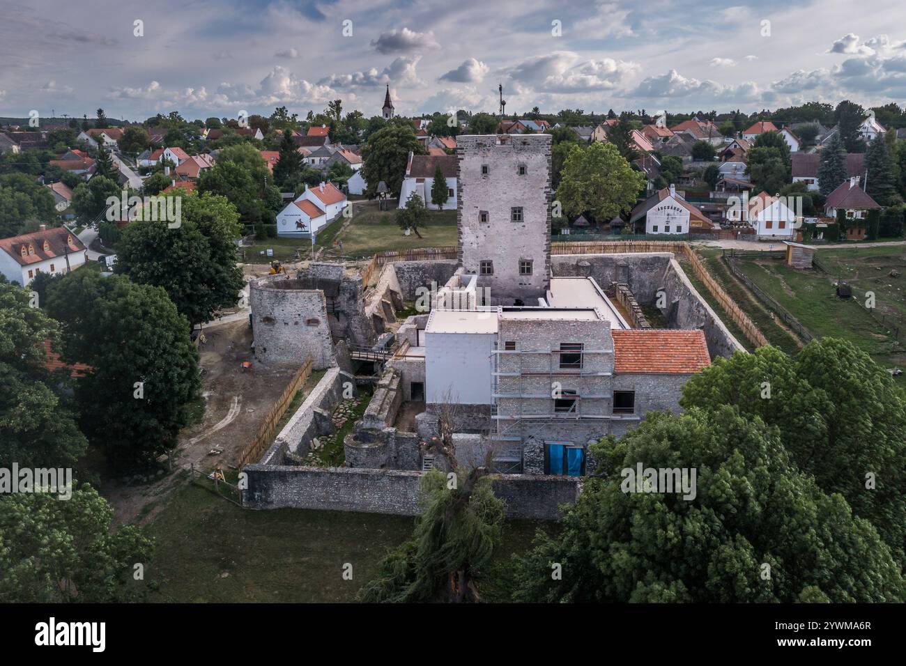Medieval Nagyvazsony castle with square keep of Kinizsi, barbican ...