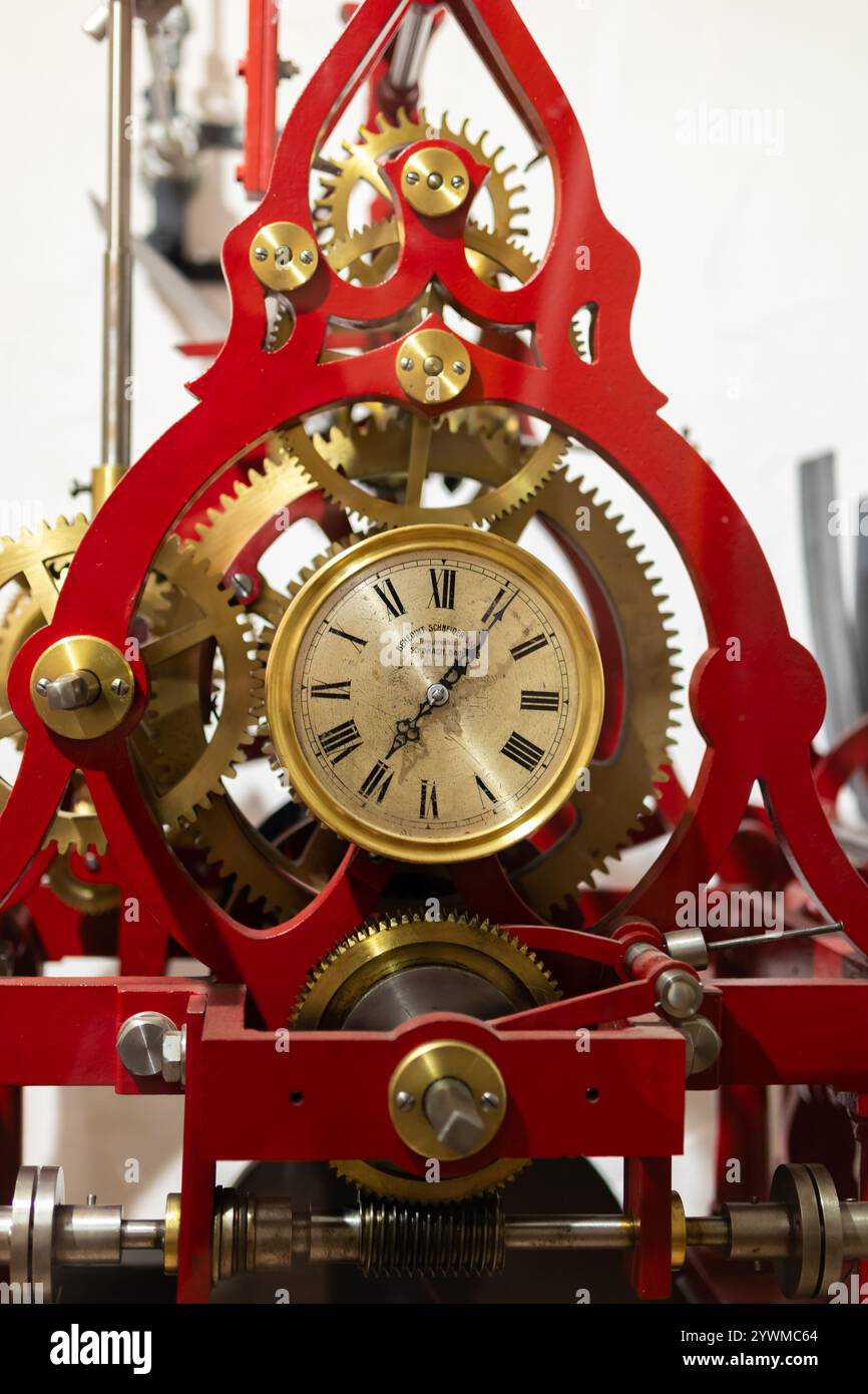 A detailed closeup of a vintage clockwork mechanism. The image ...