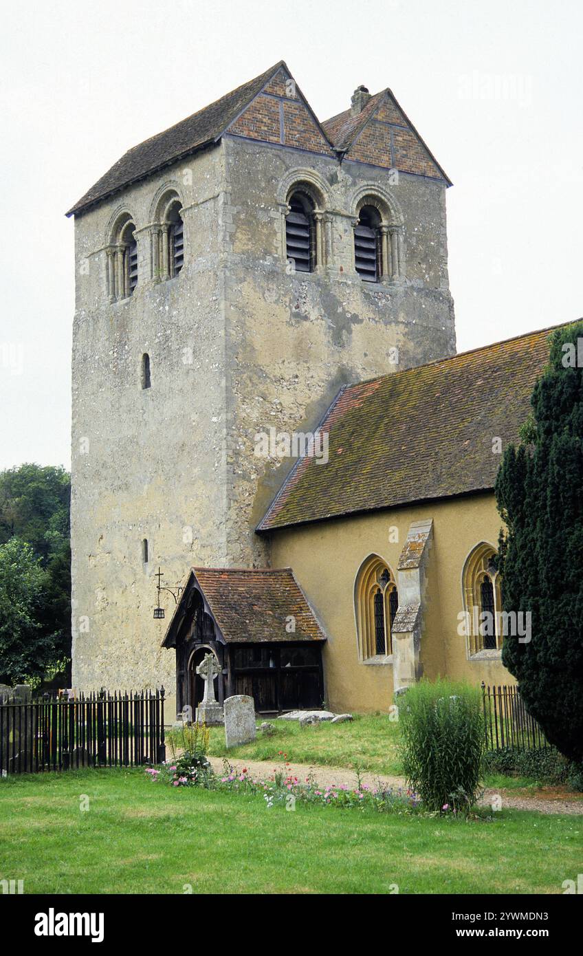 St Bartholomew's Church with rare "saddleback" tower with double ...