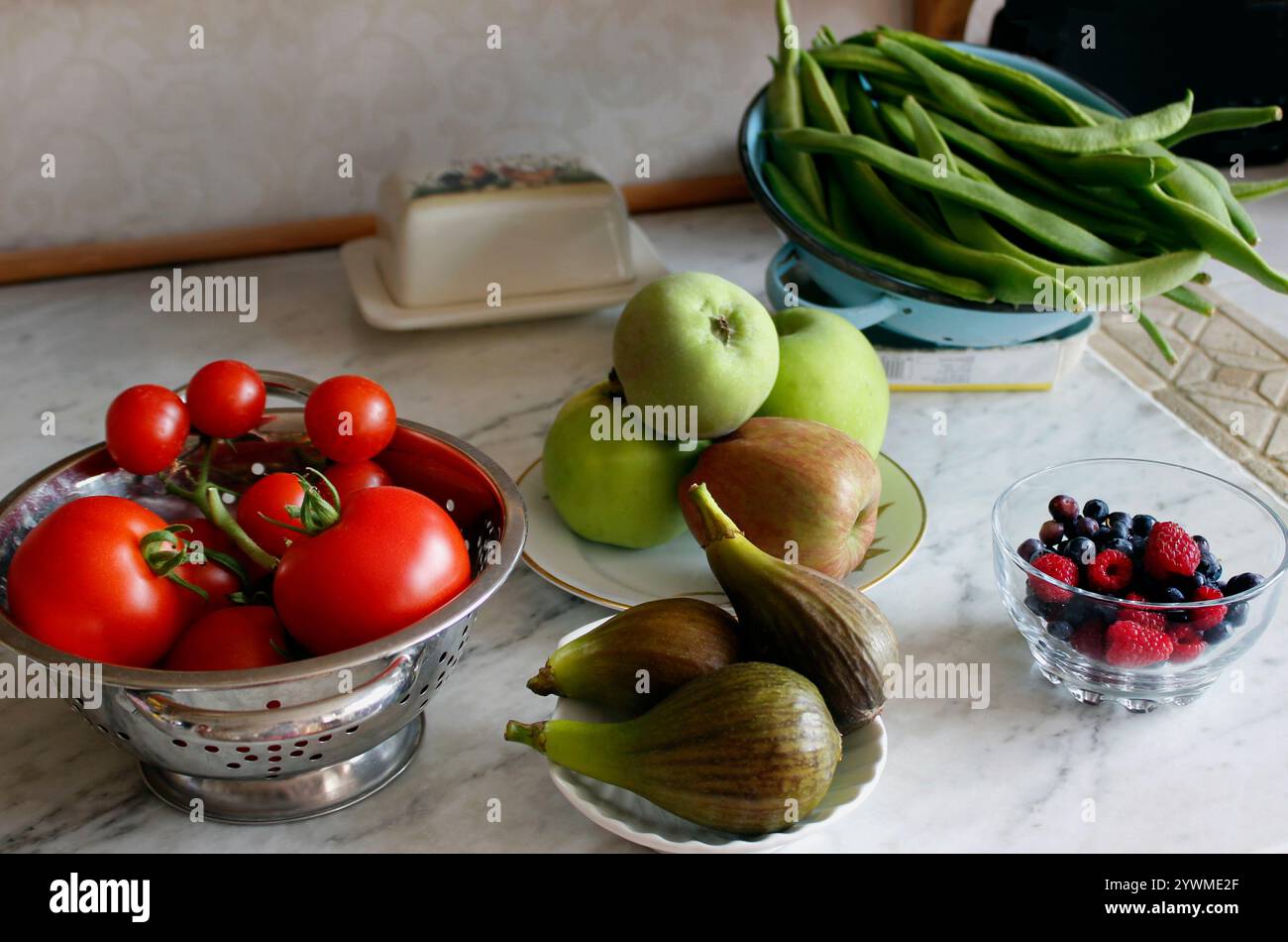 August harvest of fruit and vegetables from the garden Stock Photo - Alamy
