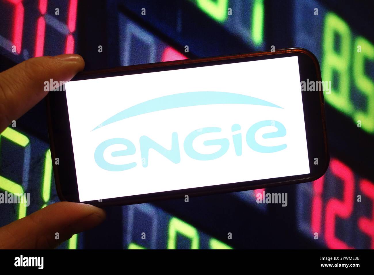 In this photo illustration, the ENGIE company logo is seen displayed on ...